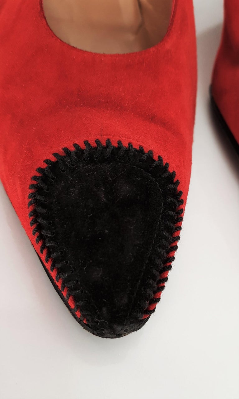 Maud Frizon Red Velvet Black Pointed Heels - Size 39 1/2 (EU) For Sale ...