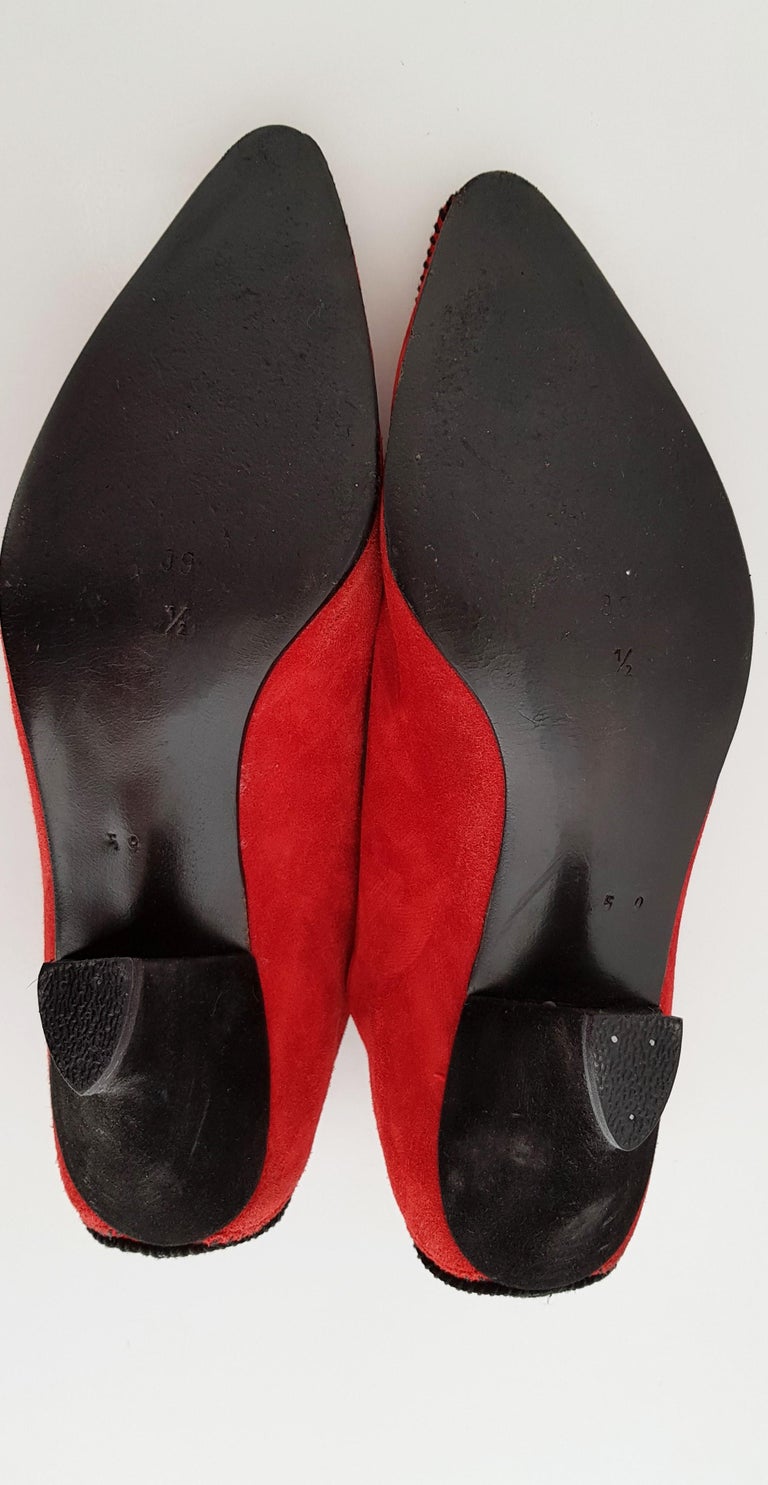 Maud Frizon Red Velvet Black Pointed Heels - Size 39 1/2 (EU) For Sale ...