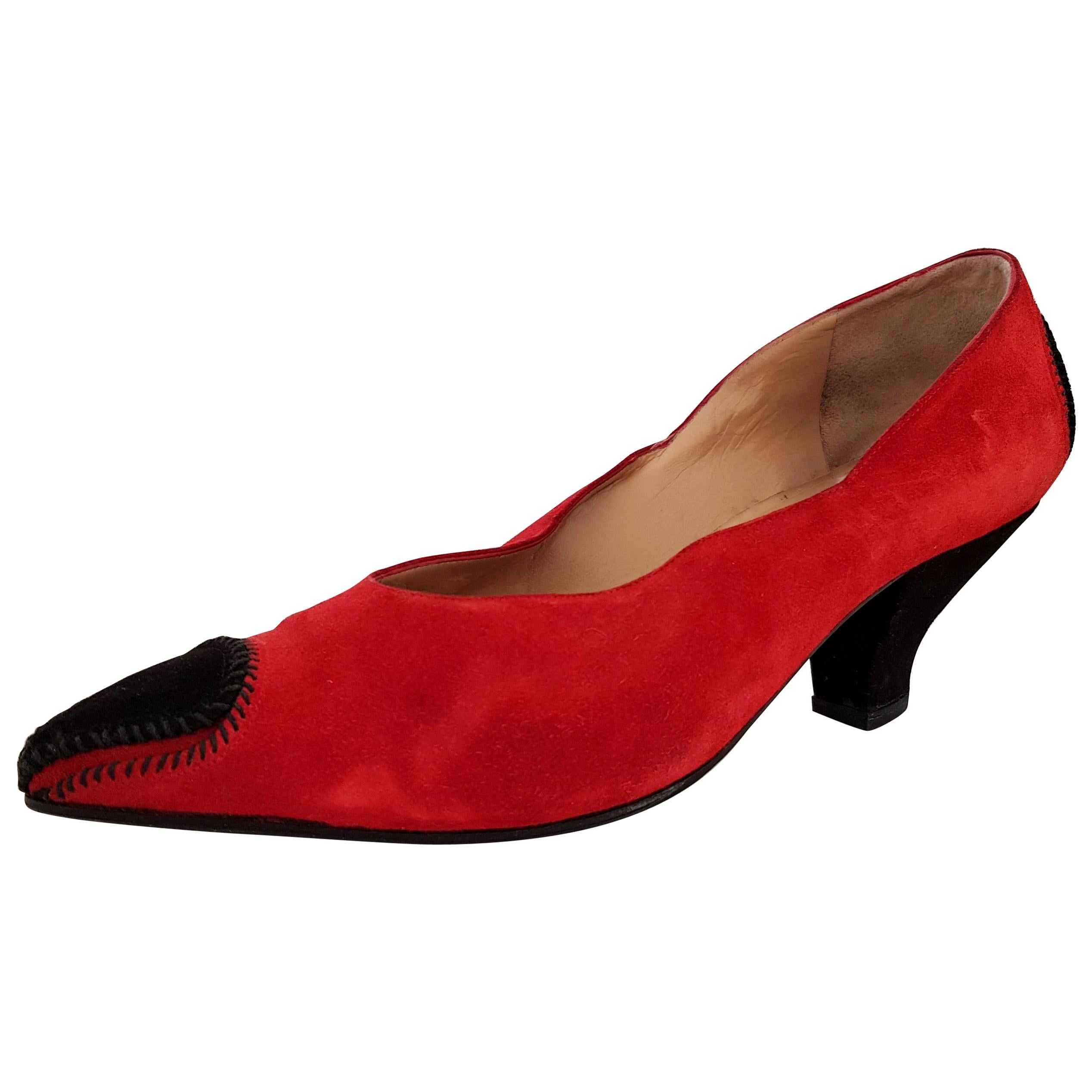 Maud Frizon Red Velvet Black Pointed Heels - Size 39 1/2 (EU) For Sale ...