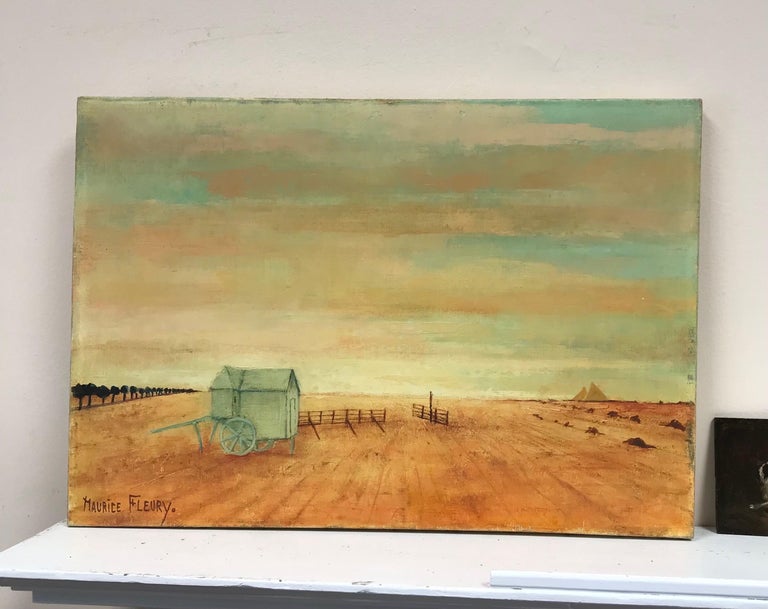 Maurice Fleury - 1960's French Modernist Signed Oil Orange Farm Fields ...