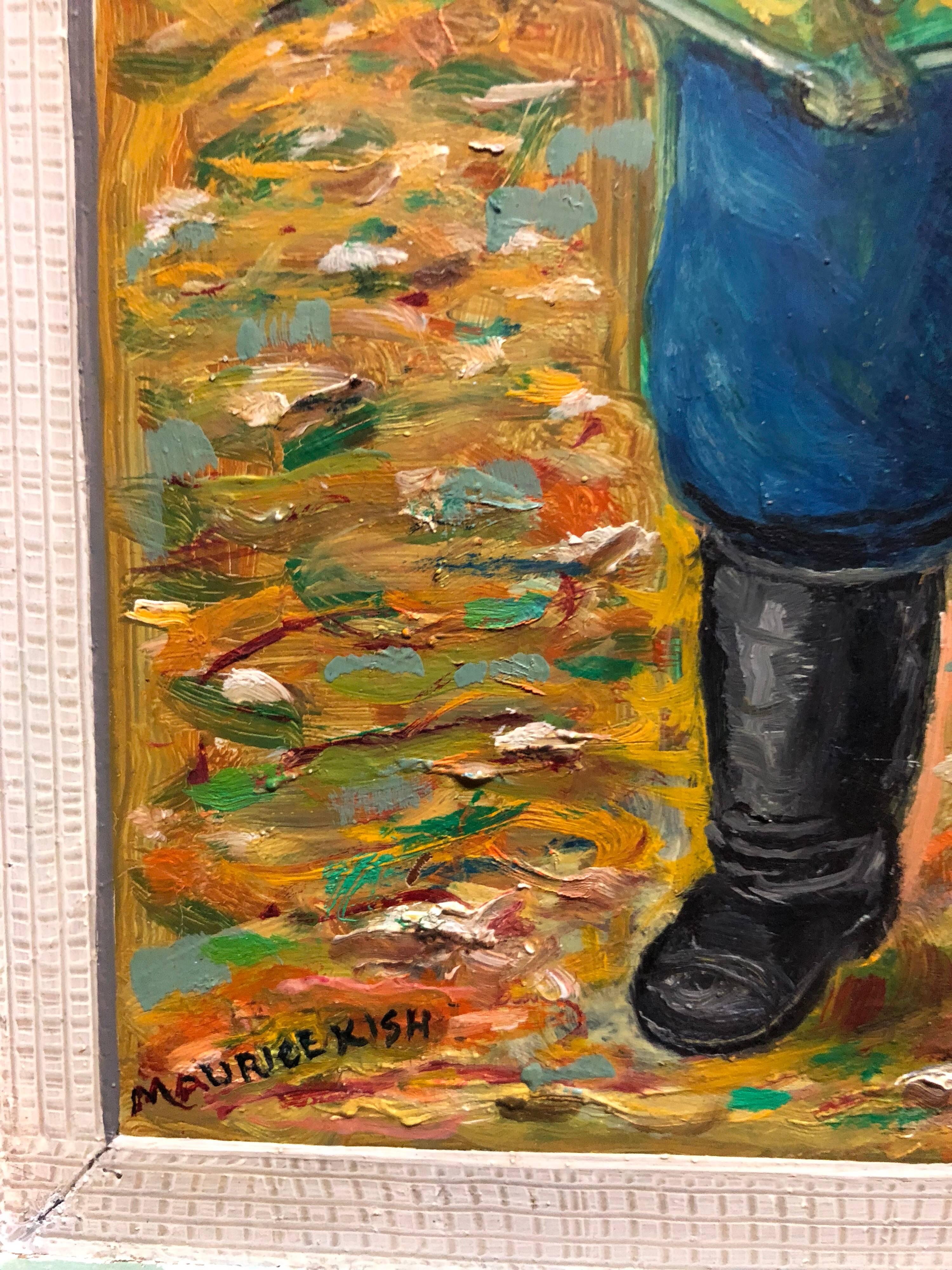 Maurice Kish - Organ Grinder with Parrot Modern Judaica Oil Painting ...