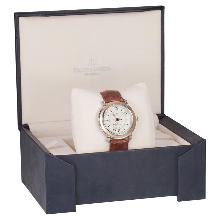 Maurice LaCroix Five Hands Automatic Watch w/ Gold Bezel Box and Papers ...