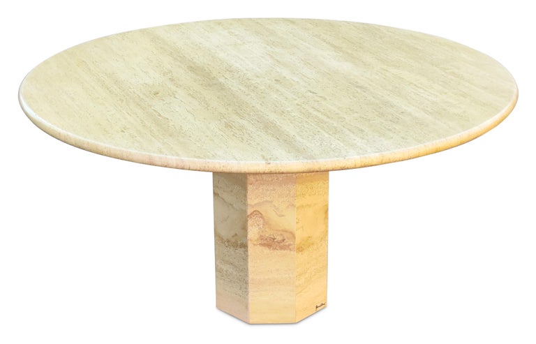 Maurice Villency Round Travertine Dining Table Octagon Base Italy 1970s ...