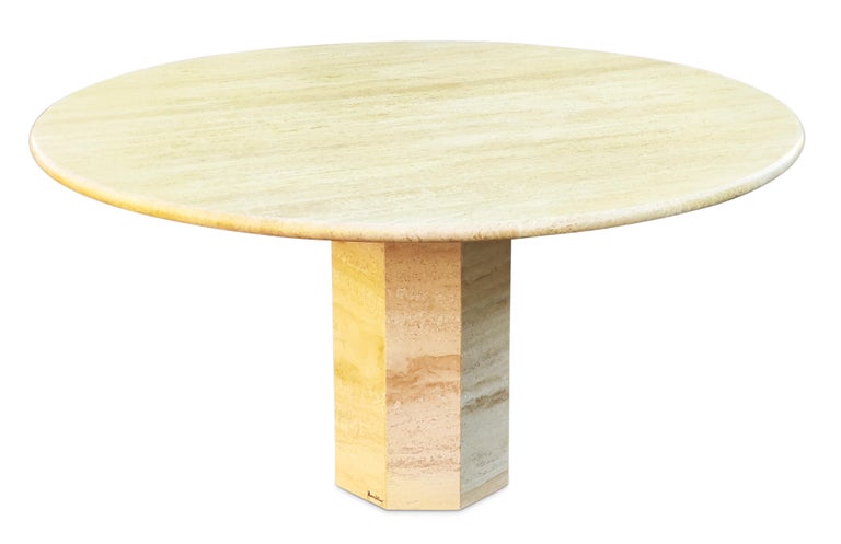 Maurice Villency Round Travertine Dining Table Octagon Base Italy 1970s ...
