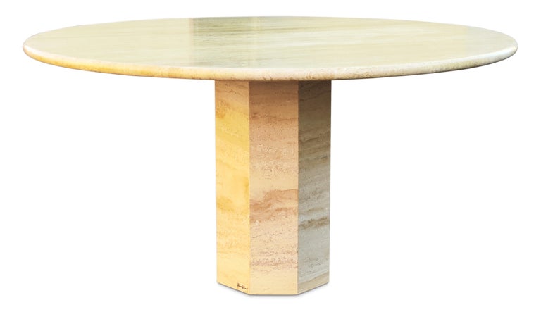 Maurice Villency Round Travertine Dining Table Octagon Base Italy 1970s ...