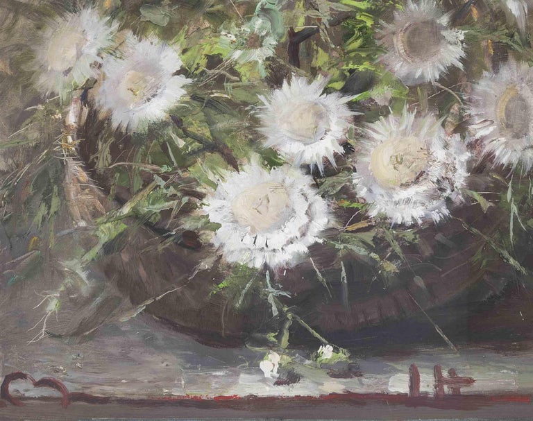 Maurizio Massi - Flowers Basket - Oil on Canvas - 1990s For Sale at 1stDibs