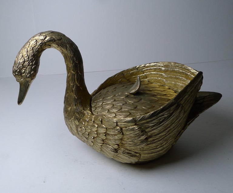 Mauro Manetti, Florence, Italy, Gold Swan Ice Bucket c.1970 For Sale at ...