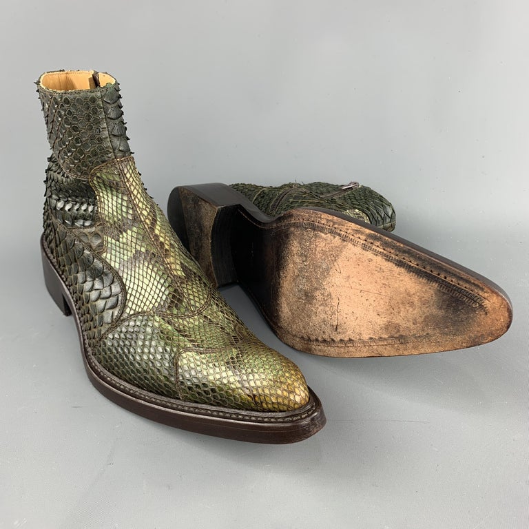 MAURO VOLPONI Size 8 Olive Textured Side Zipper Boots at 1stDibs