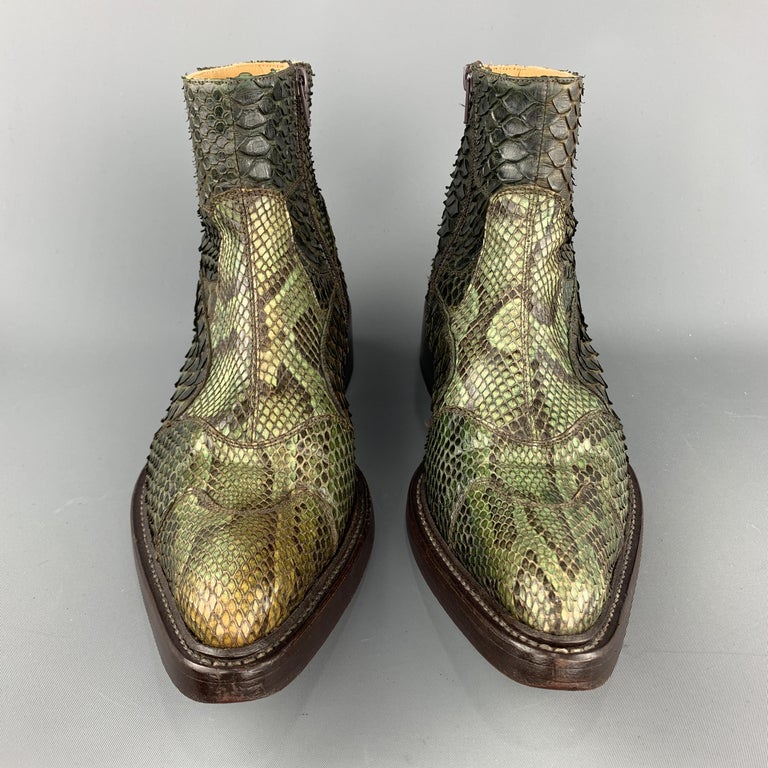 MAURO VOLPONI Size 8 Olive Textured Side Zipper Boots at 1stDibs