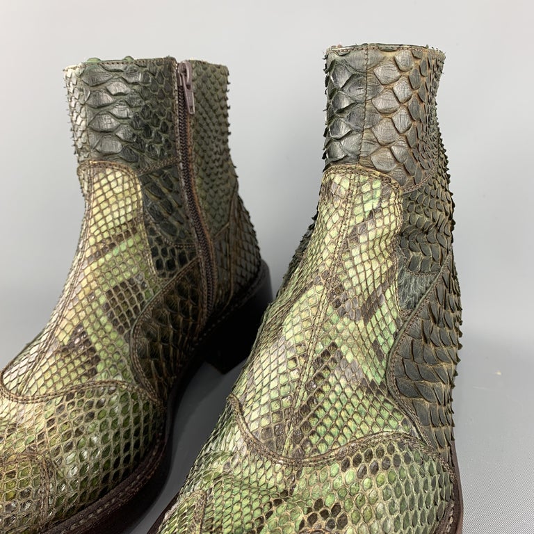 MAURO VOLPONI Size 8 Olive Textured Side Zipper Boots at 1stDibs
