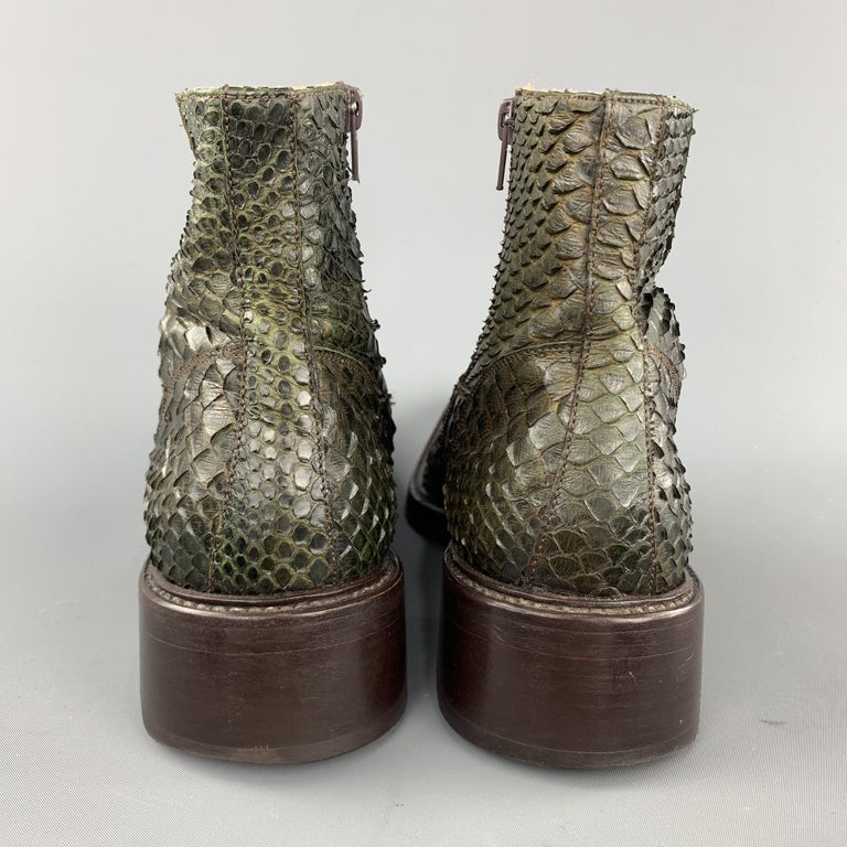 MAURO VOLPONI Size 8 Olive Textured Side Zipper Boots at 1stDibs