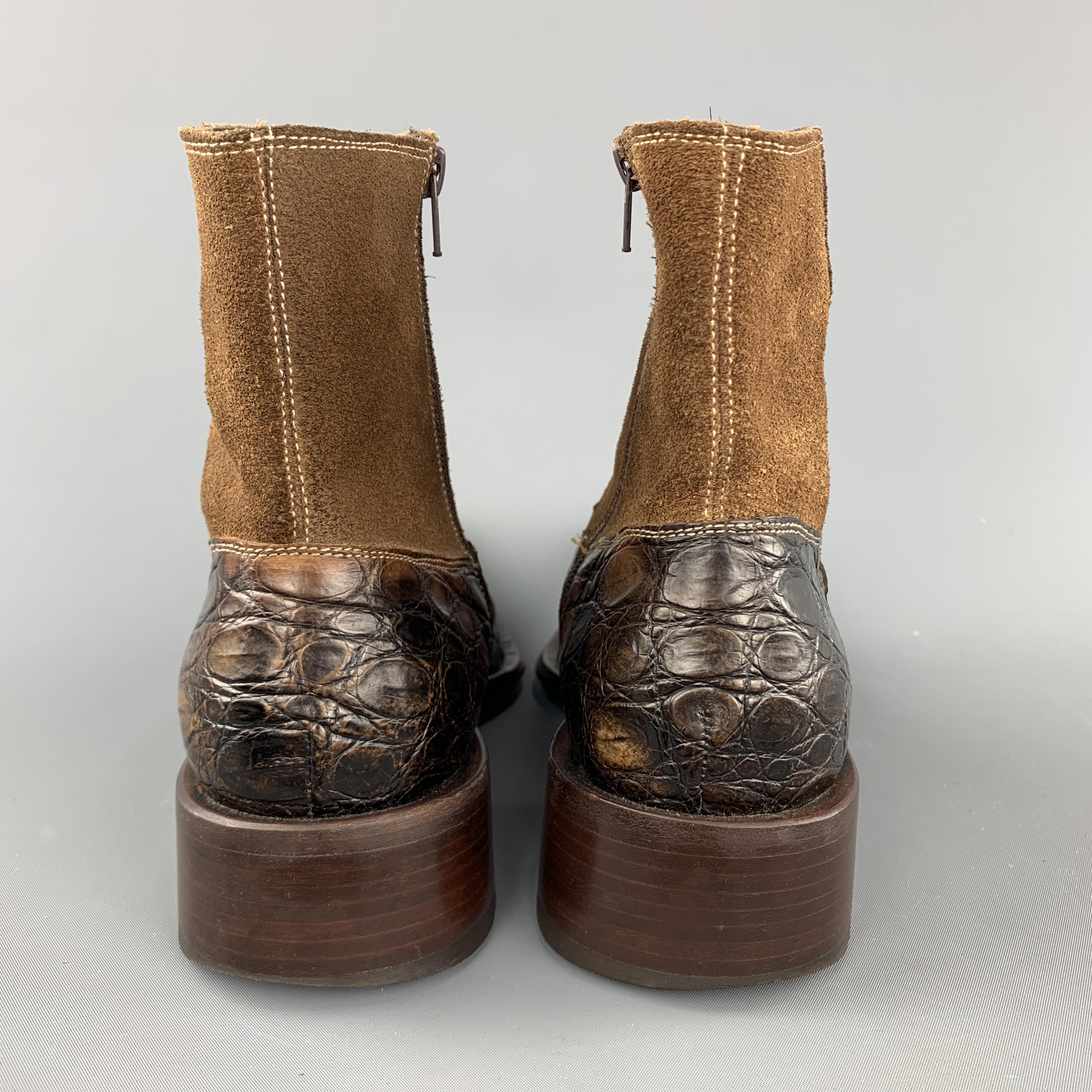 MAURO VOLPONI Size 8.5 Brown Textured Side Zipper Boots For Sale at ...