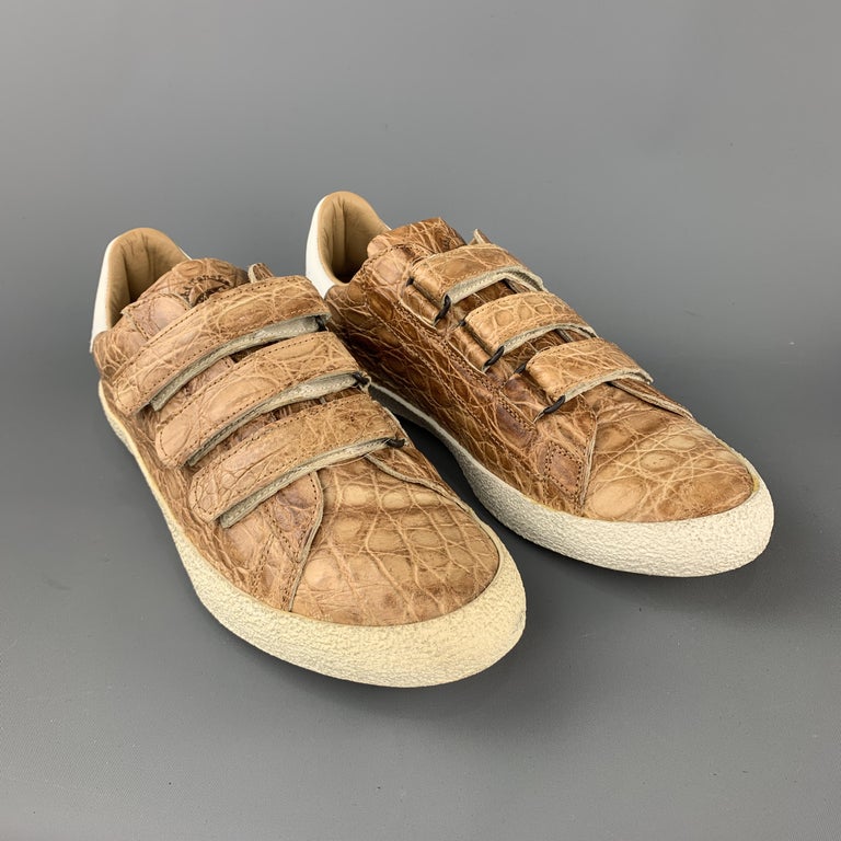 MAURO VOLPONI Size 8.5 Tan Textured Velcro Closure Trainers For Sale at ...