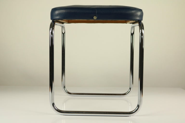 Mauser Stool Bauhaus Steel Tube Design Blue Skai Leather at 1stDibs