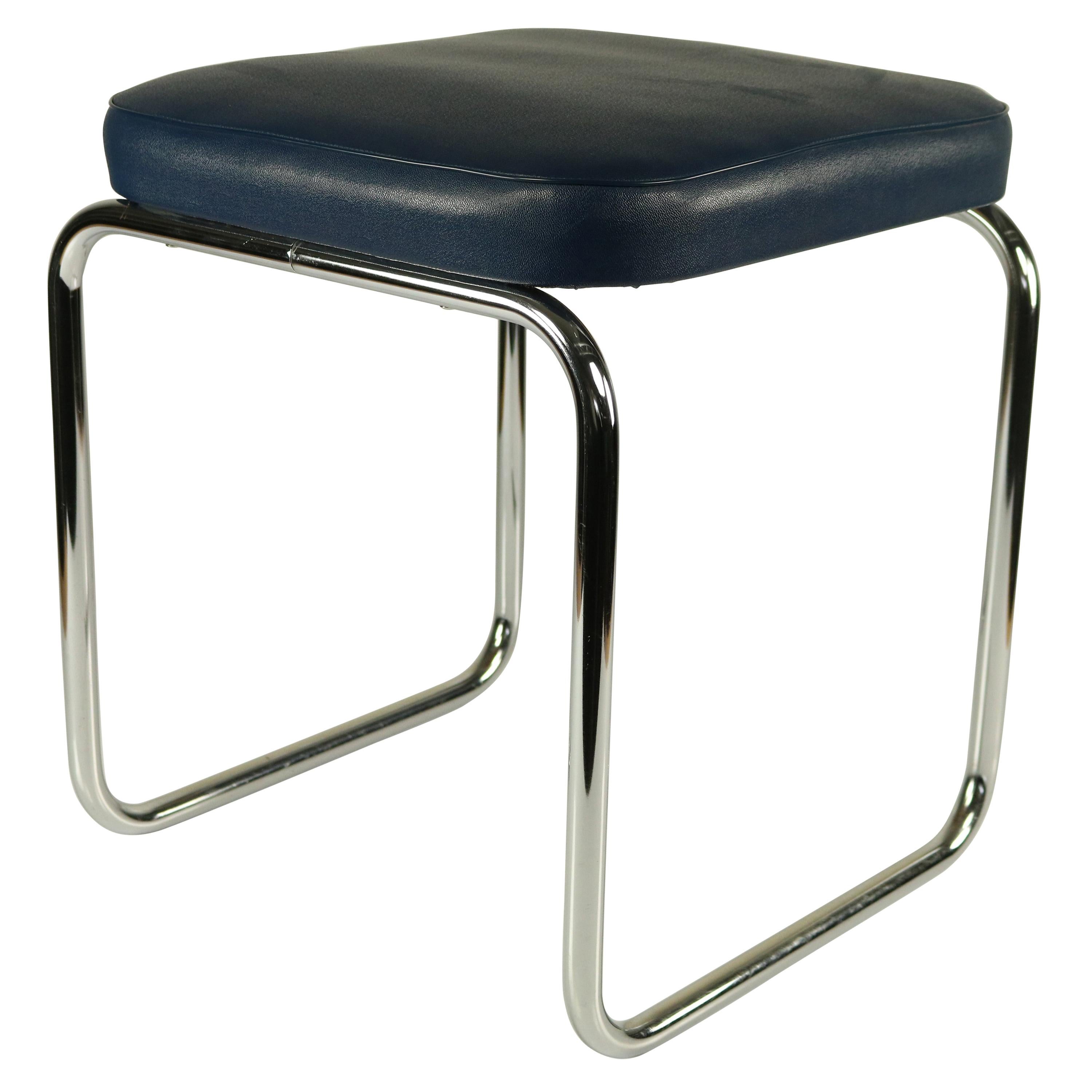 Mauser Stool Bauhaus Steel Tube Design Blue Skai Leather at 1stDibs