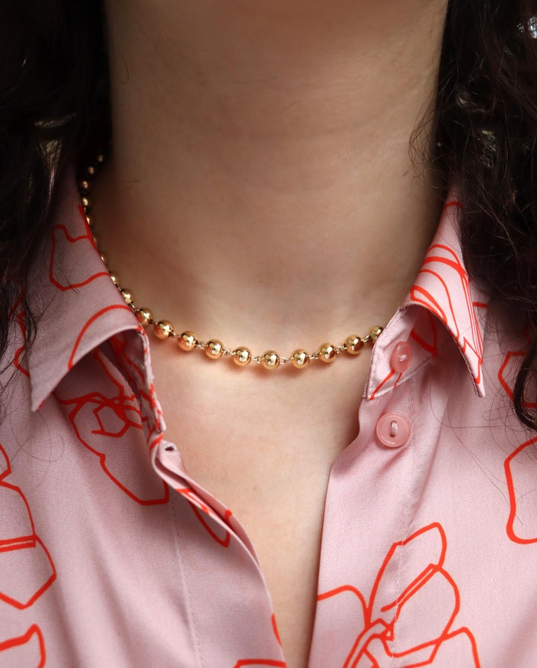 Maviada's Gold Ball Chain Necklace, 14k Gold For Sale at 1stDibs