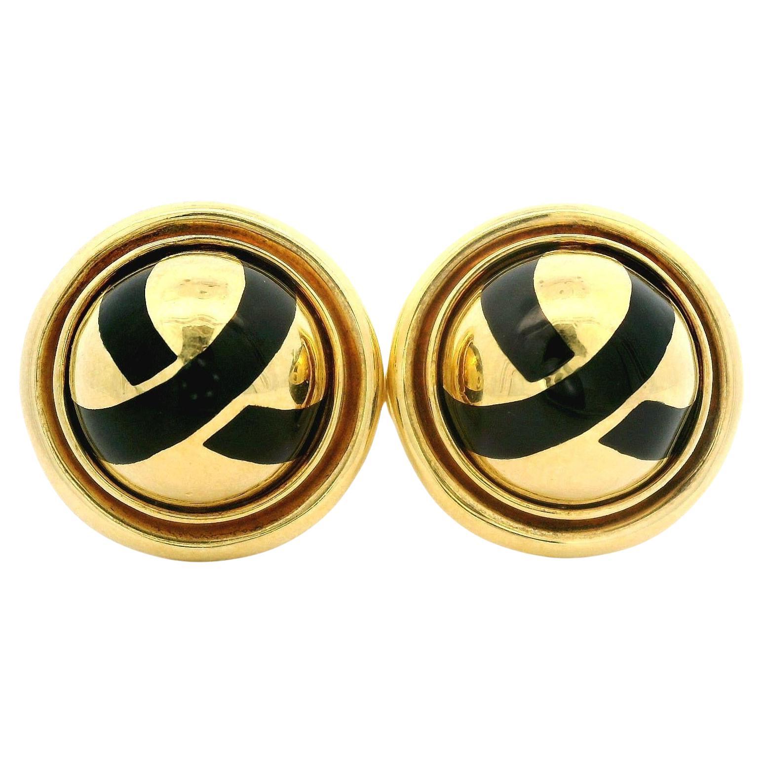 Midnight Blue Enamel Gold Domed Cufflinks at 1stDibs