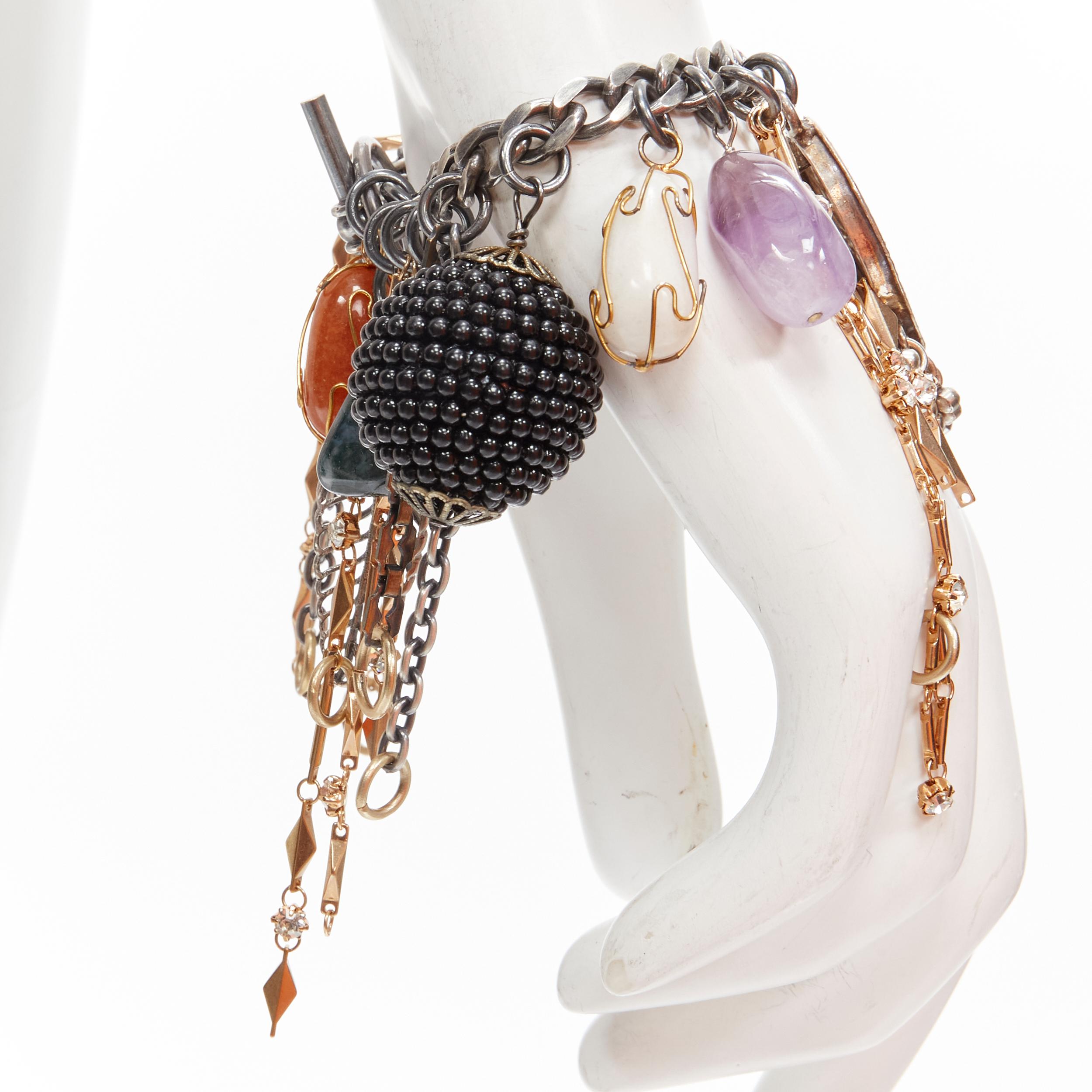 MAWI LONDON faux stone amethyst petalite silver flower chain bracelet ...