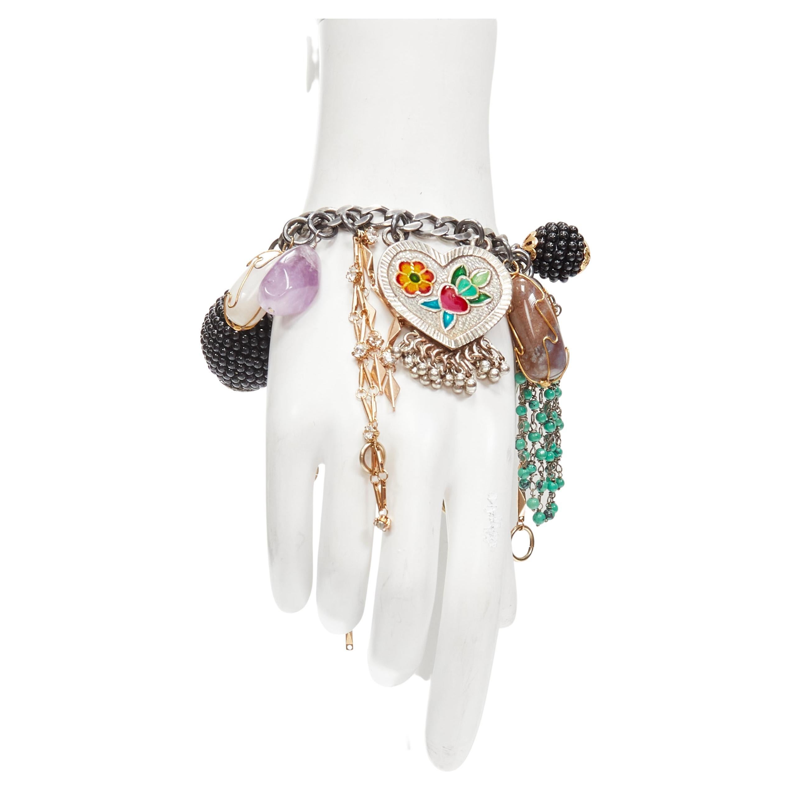 MAWI LONDON faux stone amethyst petalite silver flower chain bracelet ...