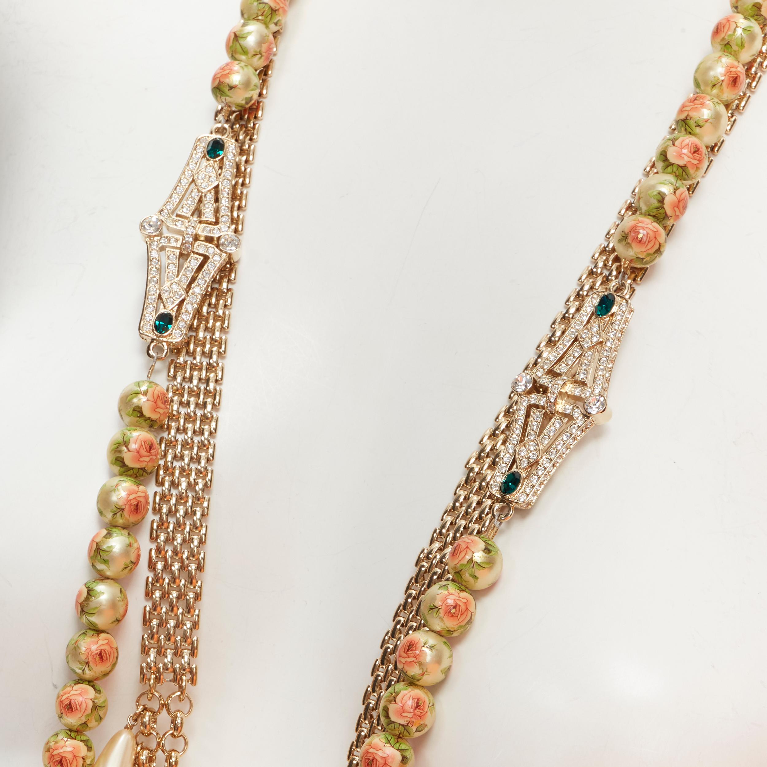 MAWI LONDON gold chain floral pearl droplets crystal long necklace For ...