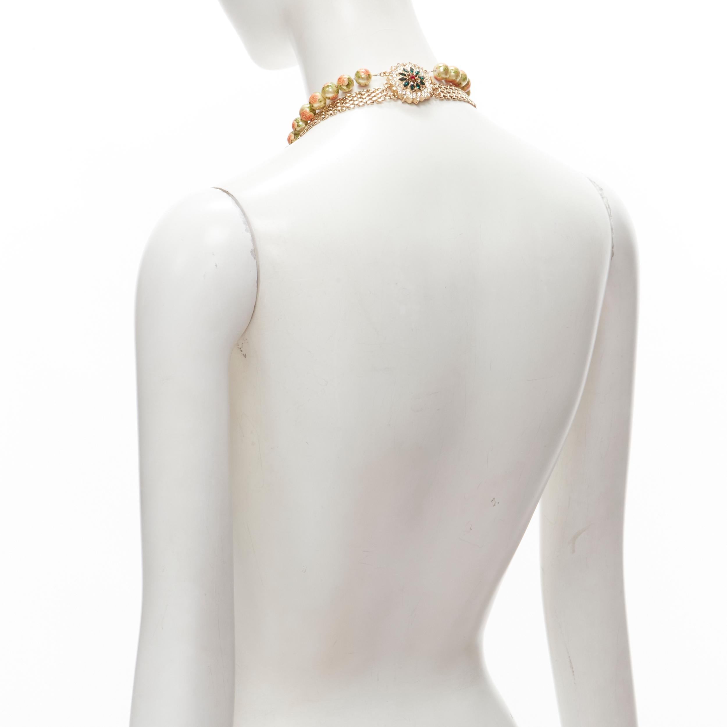 MAWI LONDON gold chain floral pearl droplets crystal long necklace For ...