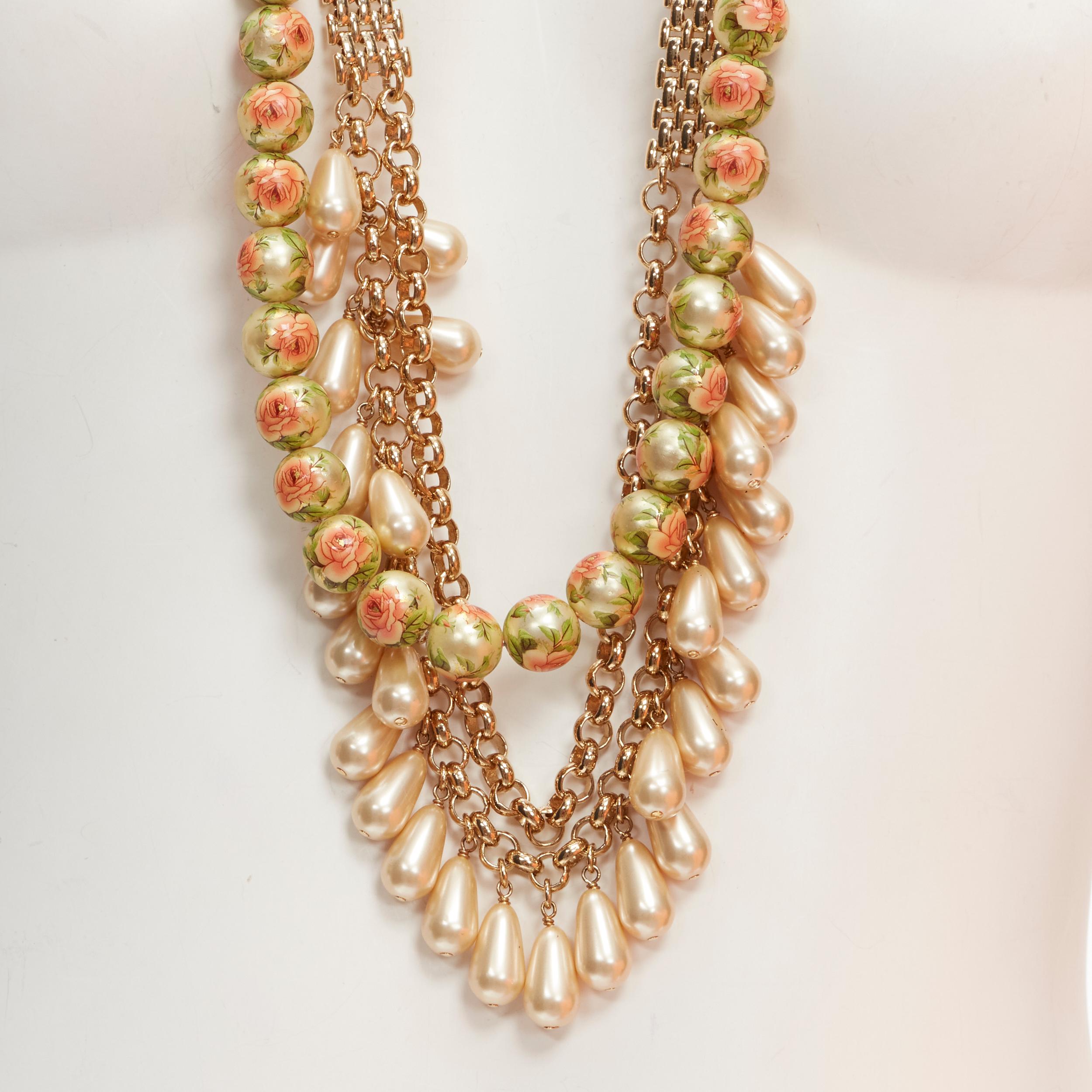 MAWI LONDON gold chain floral pearl droplets crystal long necklace For ...