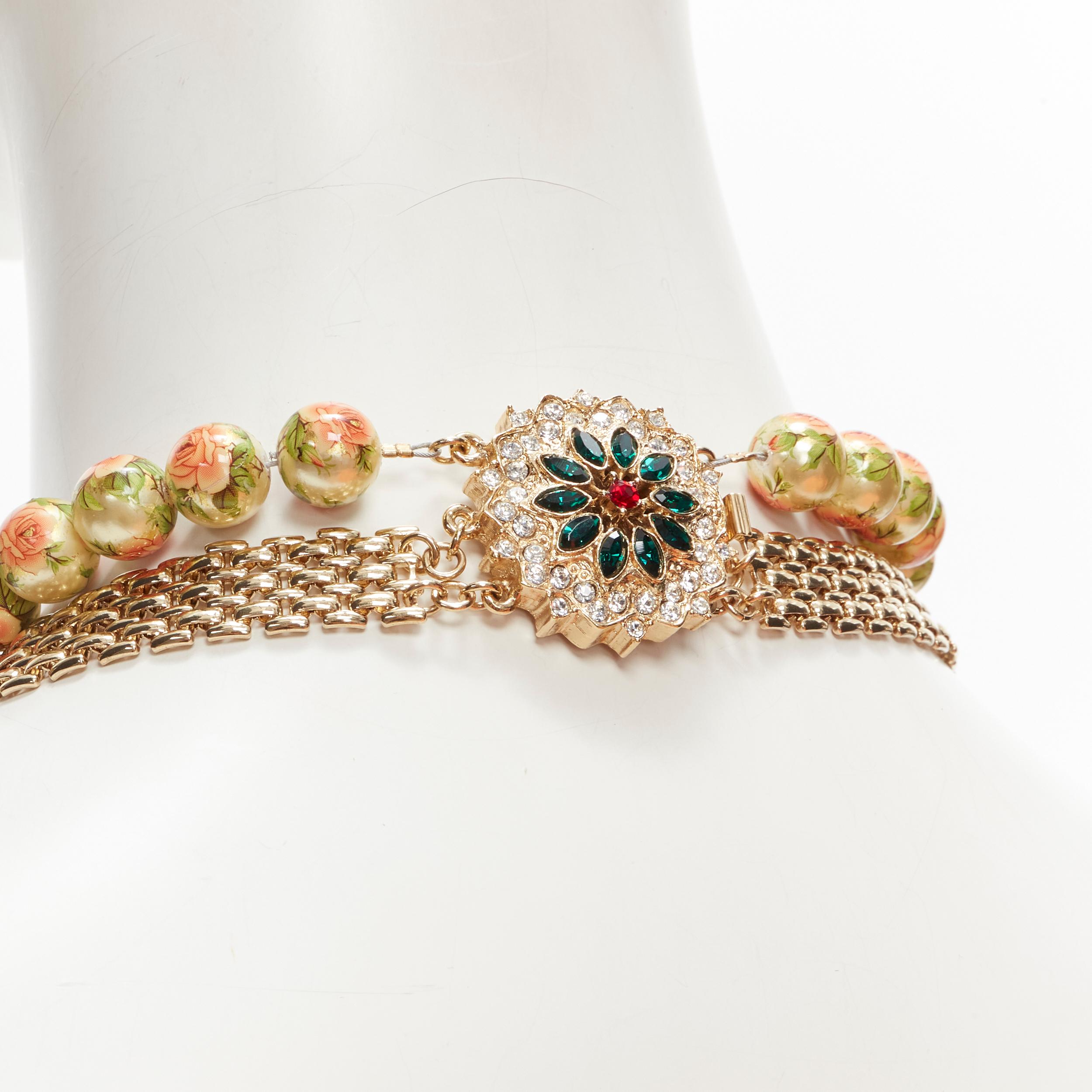 MAWI LONDON gold chain floral pearl droplets crystal long necklace For ...