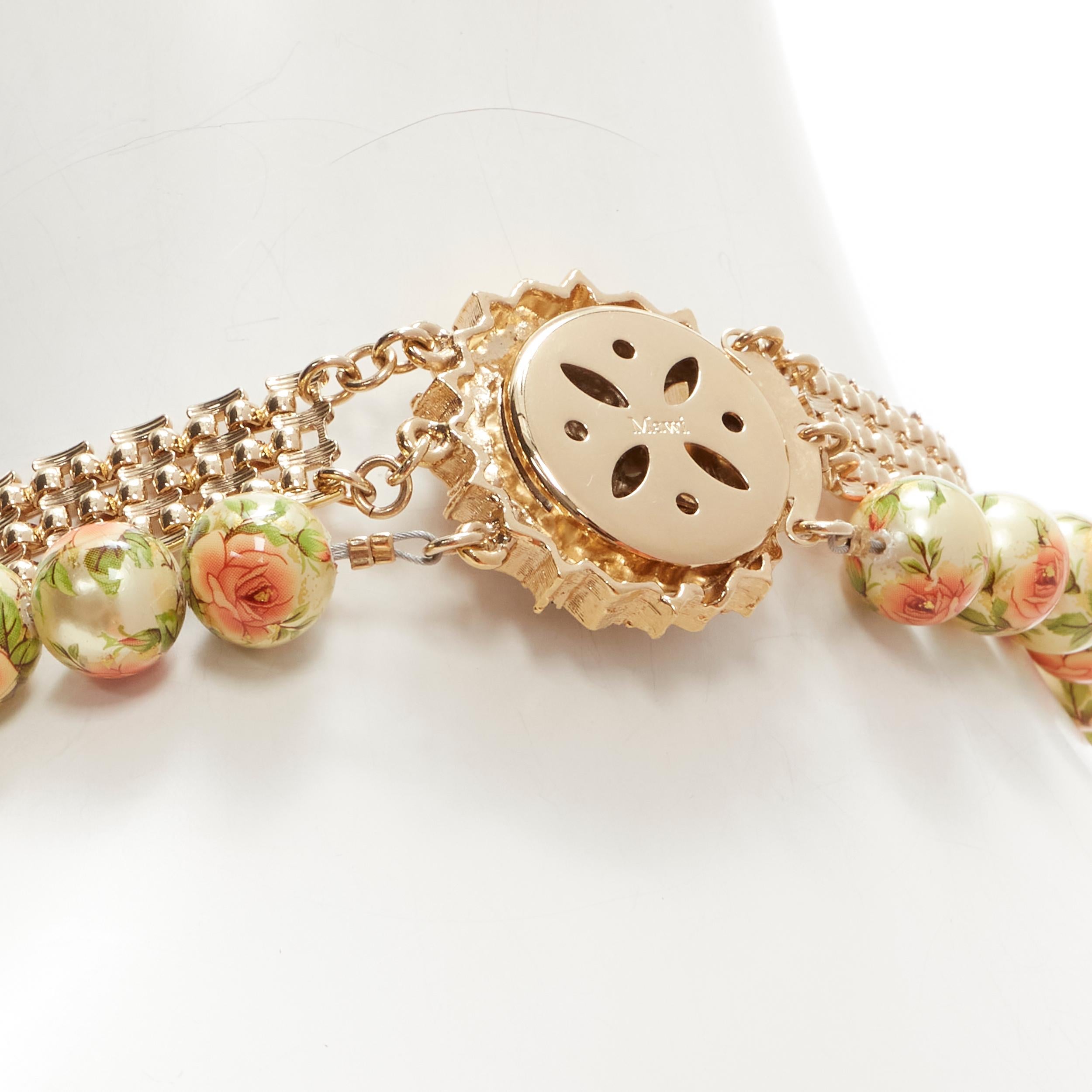 MAWI LONDON gold chain floral pearl droplets crystal long necklace For ...