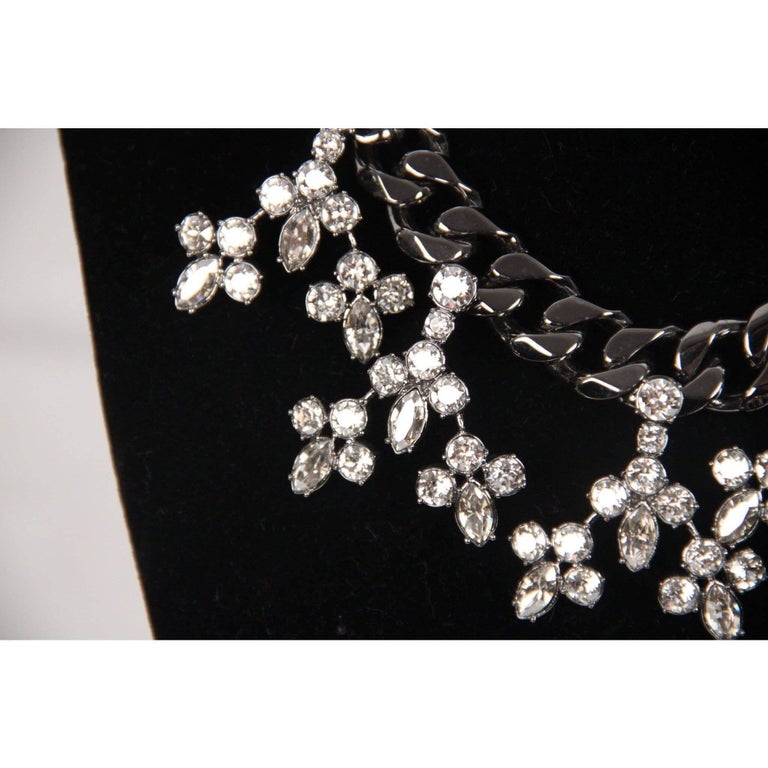 MAWI LONDON Gunmetal CHAIN NECKLACE w/ Crystals For Sale at 1stDibs