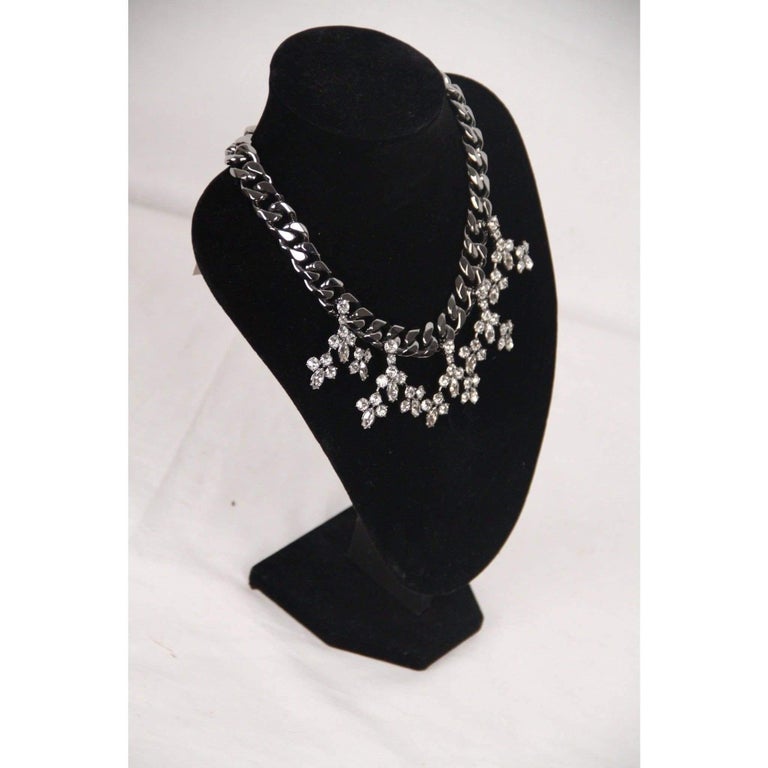 MAWI LONDON Gunmetal CHAIN NECKLACE w/ Crystals For Sale at 1stDibs