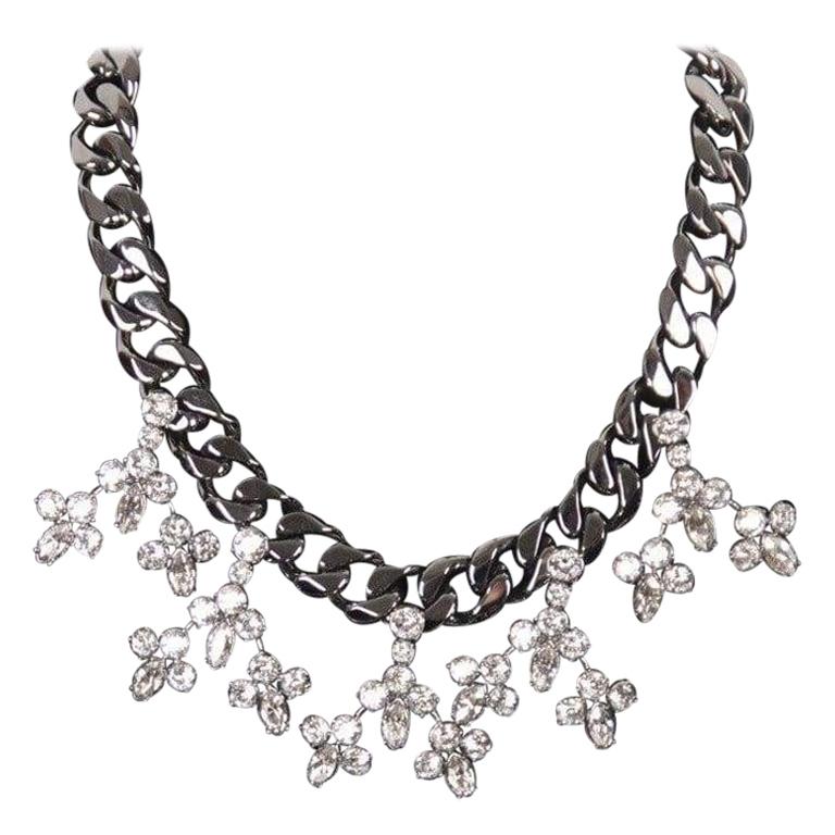 MAWI LONDON Gunmetal CHAIN NECKLACE w/ Crystals For Sale at 1stDibs