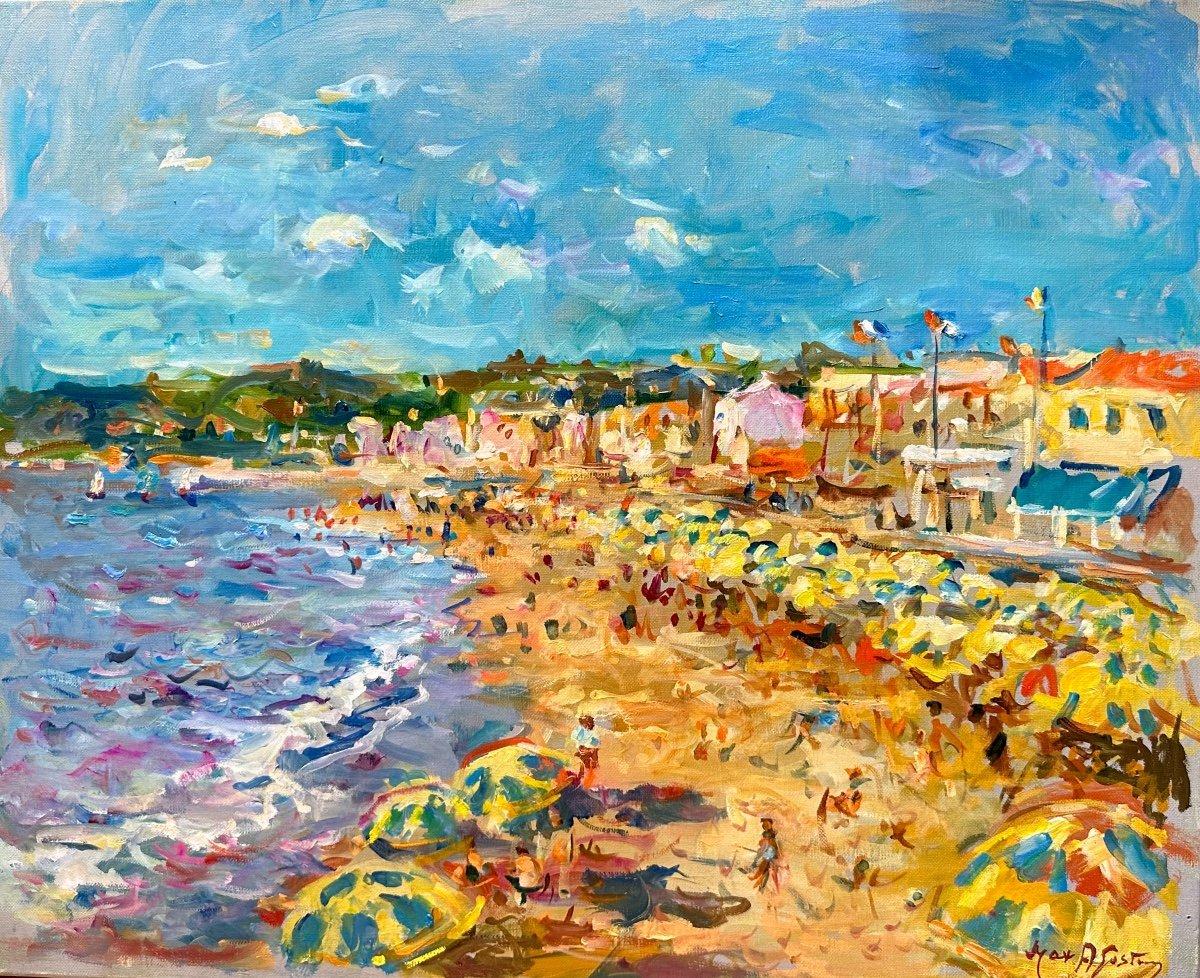 Max Agostini - Beach in Marseille, South of France, Original oil on ...