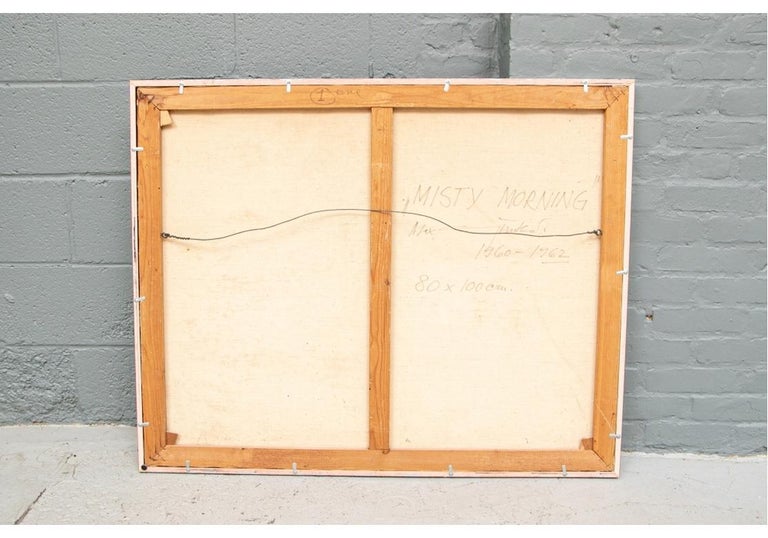 Max Gunther 'American', Oil on Canvas, Abstract Cityscape "Misty Morn ...