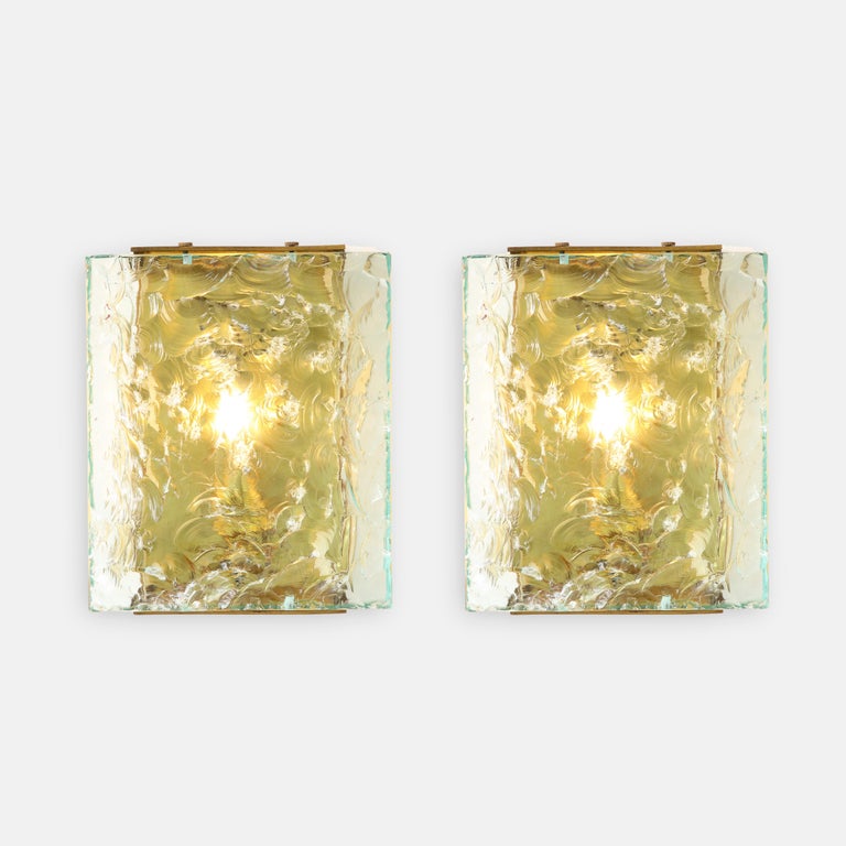 Max Ingrand for Fontana Arte Rare Pair of Chiseled Glass Sconces Model ...