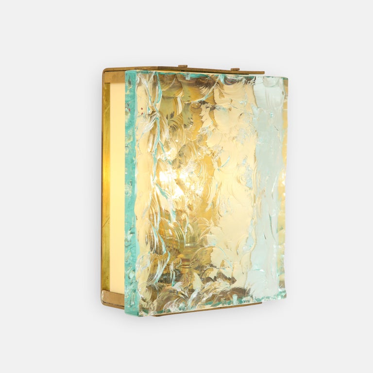 Max Ingrand for Fontana Arte Rare Pair of Chiseled Glass Sconces Model ...