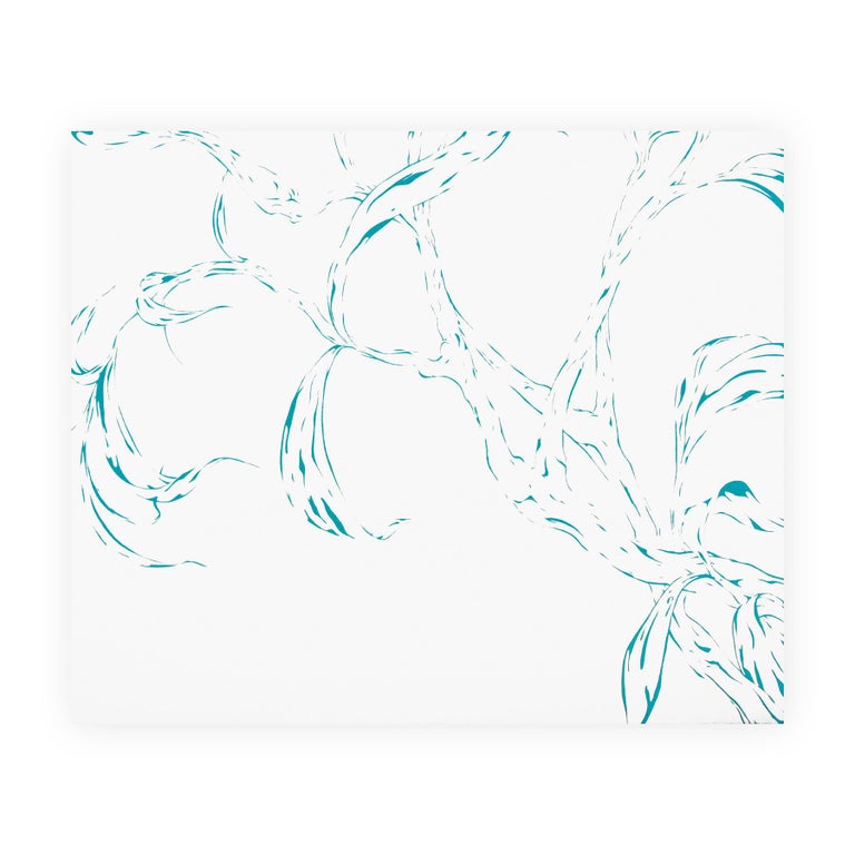 Max Kremer - "Branch" Contemporary Teal and White Abstract Foliage ...