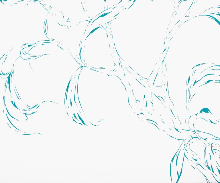 Max Kremer - "Branch" Contemporary Teal and White Abstract Foliage ...