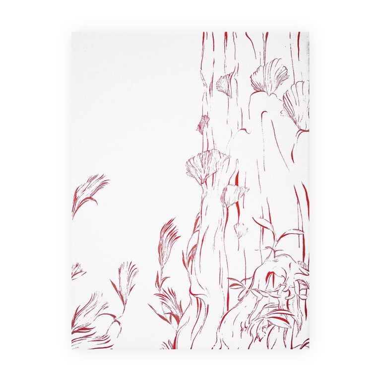 Max Kremer - "Decay 2" Contemporary Red and White Abstract Foliage ...