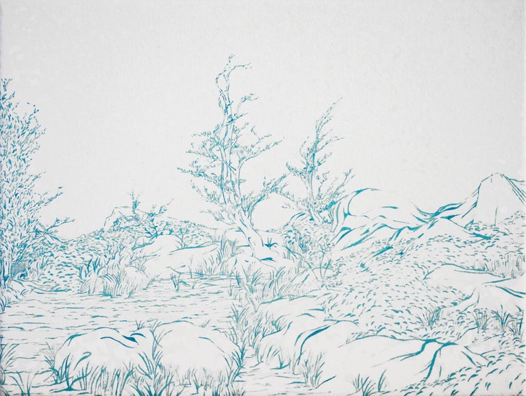 Max Kremer - "Ridge 2" Contemporary Teal and White Abstract Foliage ...