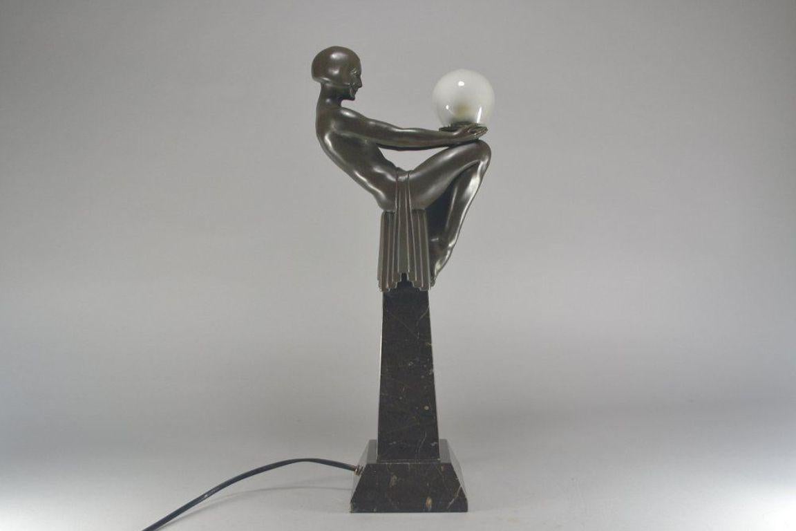Max Le Verrier art deco tall figural lamp For Sale at 1stDibs