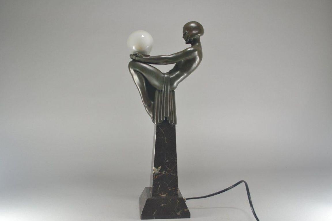 Max Le Verrier art deco tall figural lamp For Sale at 1stDibs
