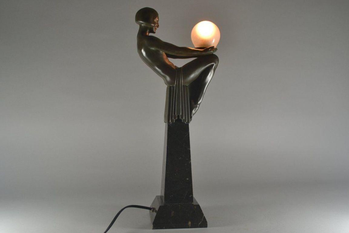 Max Le Verrier art deco tall figural lamp For Sale at 1stDibs