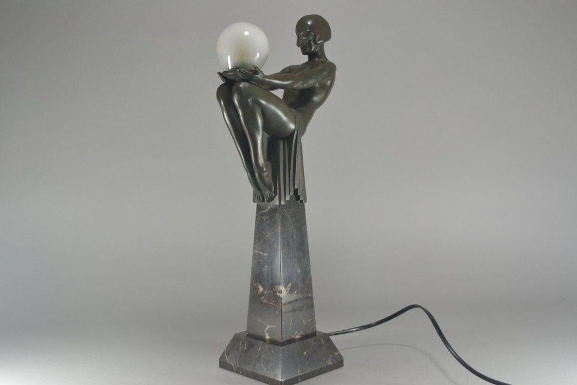 Max Le Verrier art deco tall figural lamp For Sale at 1stDibs