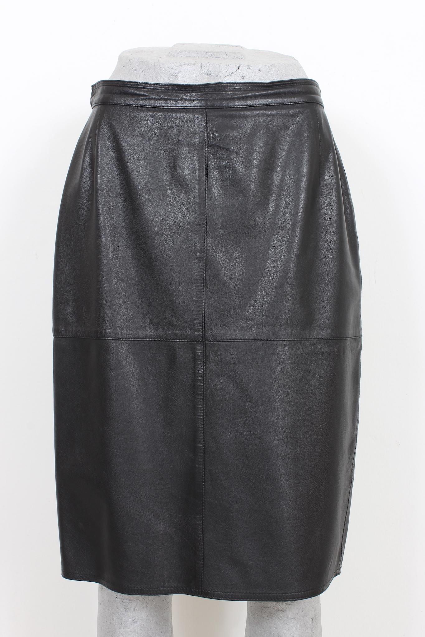 Max Mara Black Leather Vintage Sheath Skirt 90s For Sale at 1stDibs