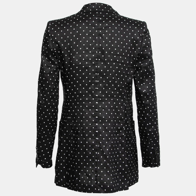 Max Mara Black Polka Dot Printed Ramie Single Breasted Blazer M For ...