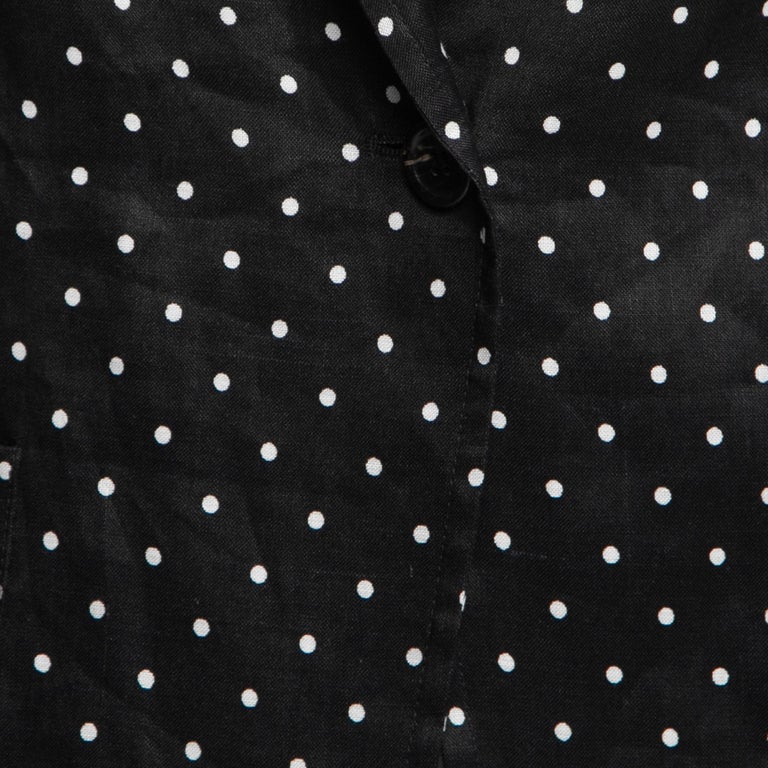 Max Mara Black Polka Dot Printed Ramie Single Breasted Blazer M For ...