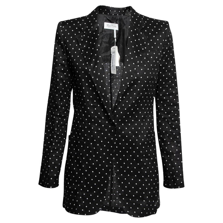 Max Mara Black Polka Dot Printed Ramie Single Breasted Blazer M For ...