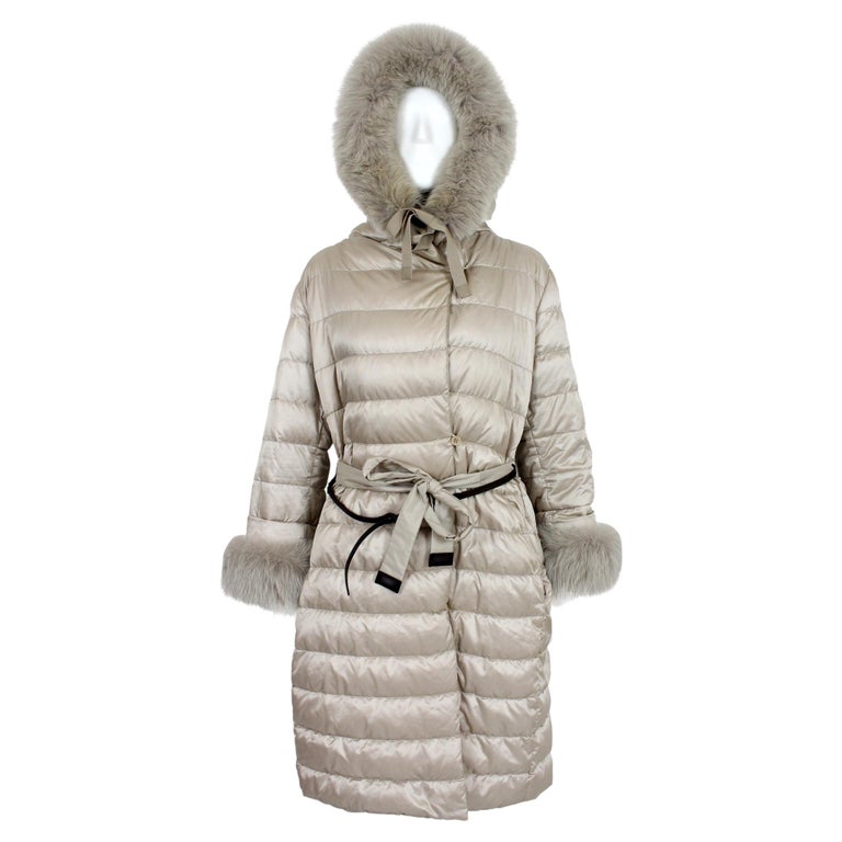 Max Mara Grey Goose Down Fur Coat at 1stDibs