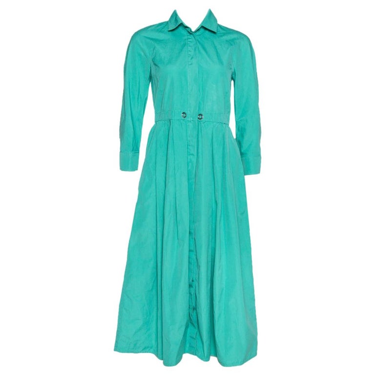 Max Mara Green Cotton Button Front Shirt Dress S at 1stDibs