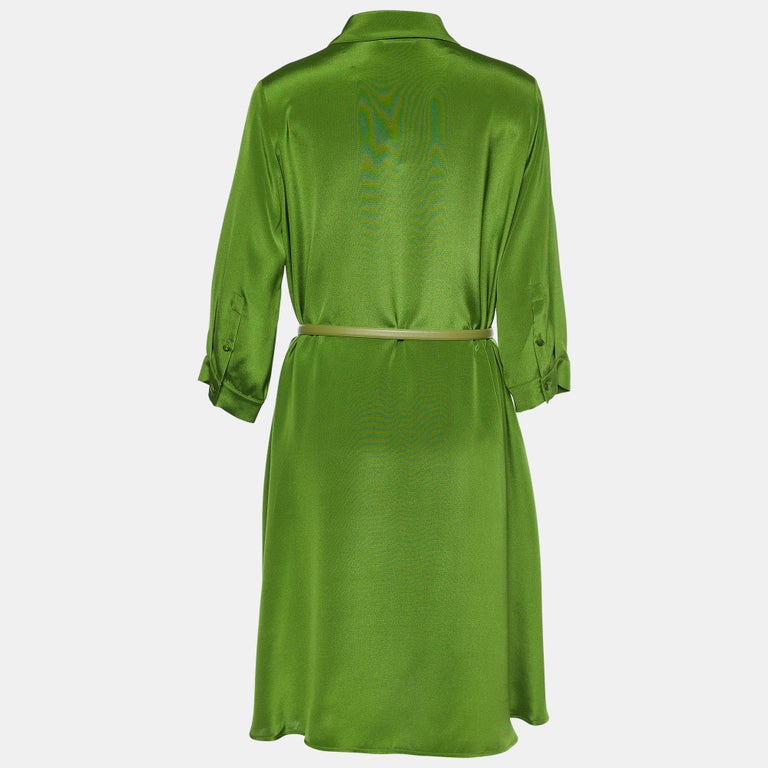 Max Mara Green Silk Belted Tunic Dress S For Sale at 1stDibs